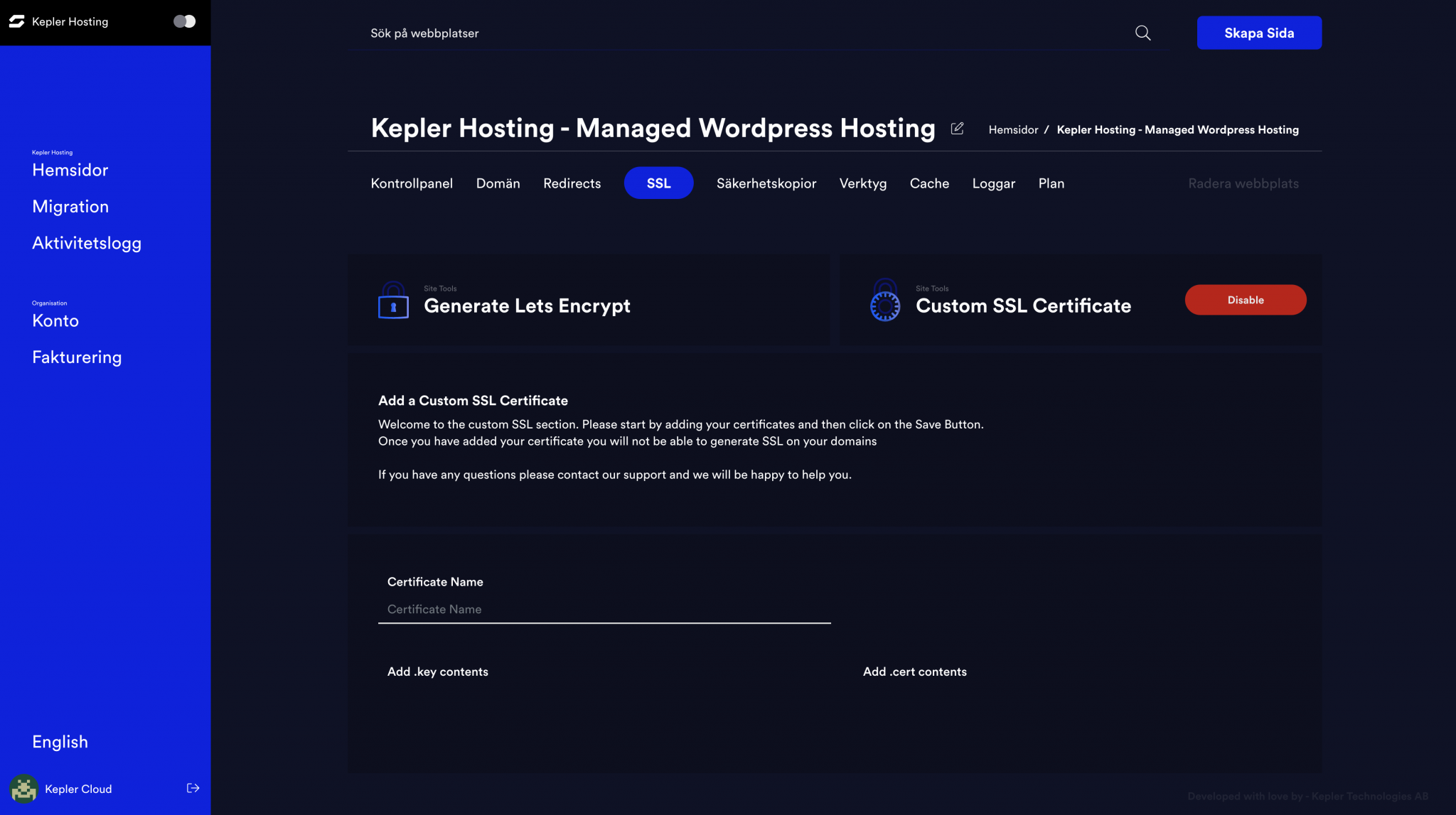 WordPress Webbhotell - Bygg en hemsida med Kepler Cloud